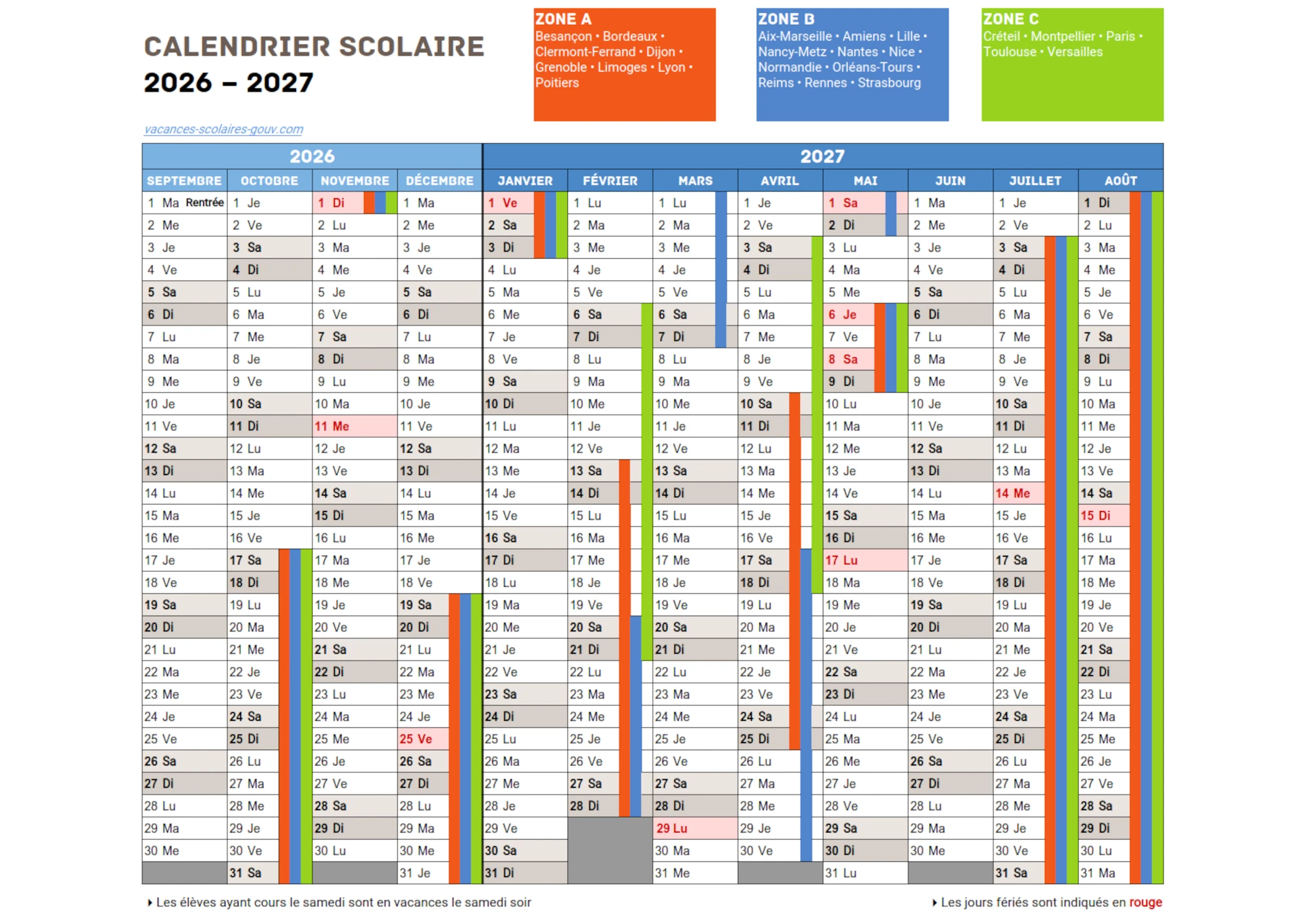 Académie de PARIS • Calendriers Scolaires 2025-2026 et 2027 Officiels